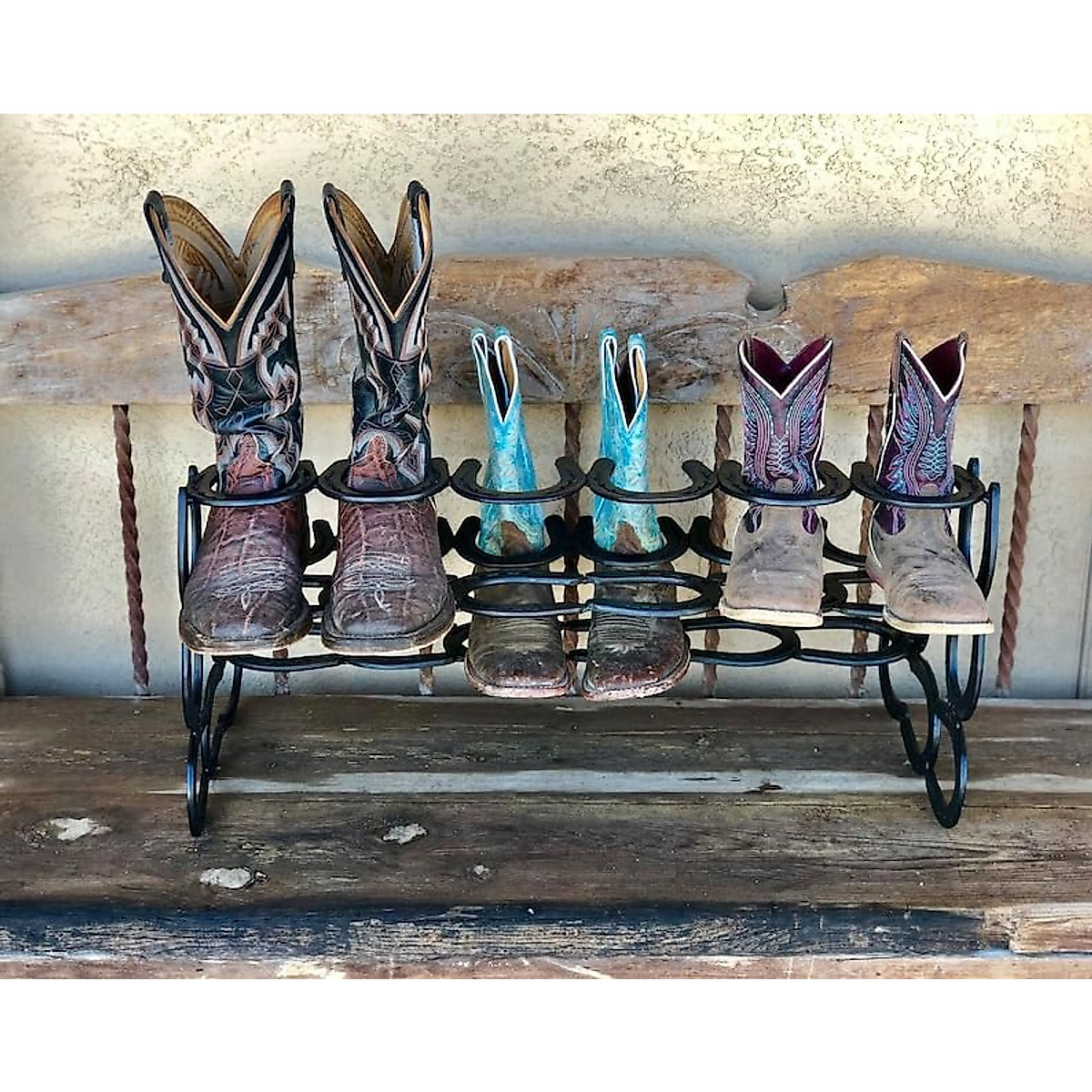 VOFMK Boot Rack, 6 Pairs of Boots, Horseshoe Decor, Horseshoe Art, Boot Holder, Shoe Organizer, Cowboy Boot Rack, Gift for her or him