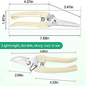 Premium garden shears, meperez pruning scissors gardening tools, pruners for flower, bushes, rose and fruit tree, use for florist, yard and orchard the plant clippers, sharp white steel anvil snips, 2
