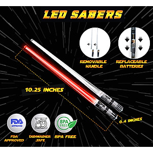 Lightsaber Chopsticks Light Up - LED Glowing Light Saber Chop Sticks - Reusable Sushi Lightup Sabers Chopstick Set Of 2 Pairs - Purple & Red