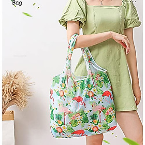 lukar Foldable Reusable Grocery Bags, Portable Reusable Shopping Bags Totes Machine Washable With Handles Folding Storage Bag, 10 Pack Flower Small daisy Leaf Lattice (1 extra small bag Design)