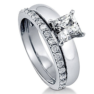 BERRICLE Sterling Silver Solitaire Wedding Engagement Rings 1.2 Carat Princess Cut Cubic Zirconia CZ Ring Set for Women, Rhodium Plated Size 6