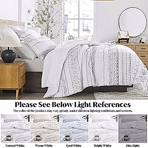CozyDH Boho Comforter Set Queen Size - 100% Egyptian Long-Staple Cotton Modern Design with Geometric, Modern Breathable Lightweight All Season Bedding Set with Shams, 90"x90", Grey/White, 3 Piece