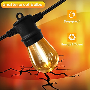 FMART LED Outdoor String Lights, 2*50FT(100FT Total) Hanging Lights Dimmable Commercial Grade UL ETL Listed Waterproof, 2X15 Sockets 1W 2700K Shatterproof Edison S14 Bulbs(2 Spare) Heavy Duty Lights