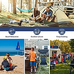 PORTAL Folding Sun Protection Lawn Chair with Canopy and Cup Holder for Outdoor Camp Park Patio Beach Picnic, Support 300 LBS, Blue/Grey