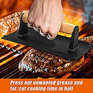 Leonyo Grill Griddle Accessories Kit, Cheese Melting Domes with Grill Press, 9 Inch & 12 Inch Stainless Steel Basting Cover, Heavy Duty Cast Iron Burger Bacon Meat Press for BBQ Flat Top Teppanyaki