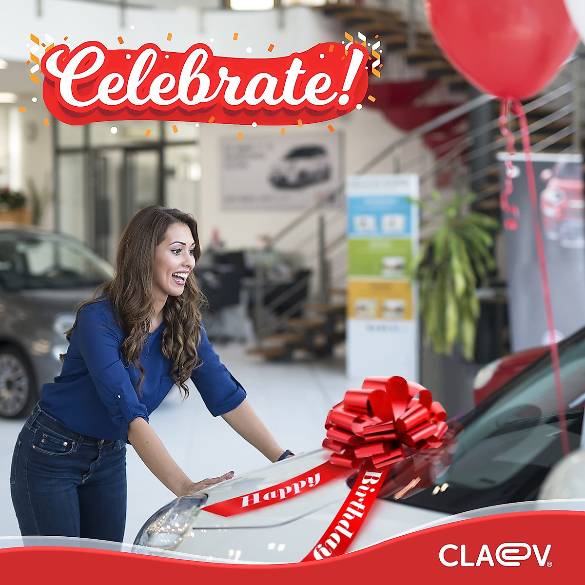 Claev Happy Birthday Big Car Bow (Metallic Red, Round, 18 inch), Shiny Bow for Giant Gifts, All-Weather Christmas Decoration