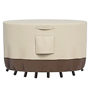 Simpelg Round Patio Furniture Covers, 100% Waterproof Outdoor Table Chair Set Covers 600D Heavy Duty, UV Resistant Anti-Fading Outdoor Table Cove for Round Furniture Set, 62" DIAx28 H, (Beige & Brown)