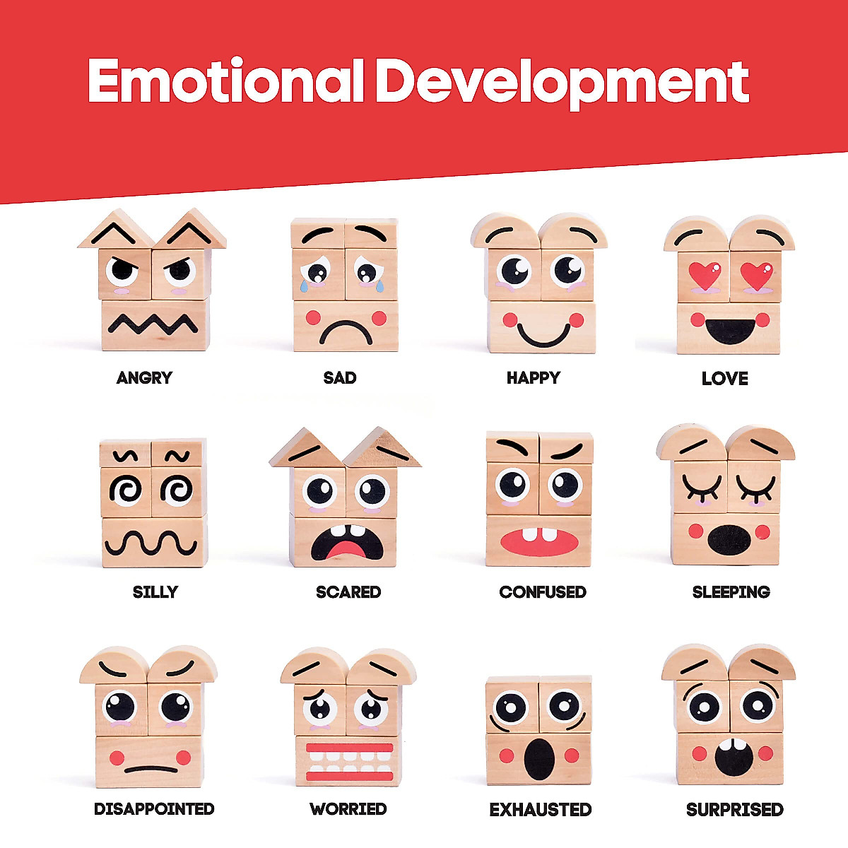 kipod Wooden Building Blocks Set for Kids (80Pcs) – Preschool Blocks Stacking Game – Construction and Matching for Emotional Development and Fine Motor Skills - Montessori Toy 2-8 Years