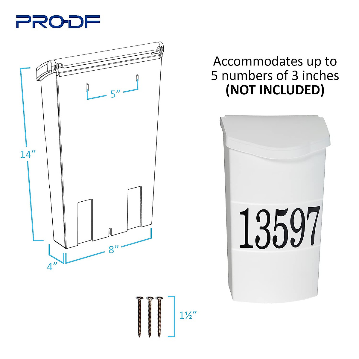 Small Plastic Mailbox for Outside Porch, Easy to Install Wall Mount, Lightweight, Heavy Duty, Rustproof, Maintenance-Free Vertical Mail Box for House - 8.25” x 4” x 13.75” (White)