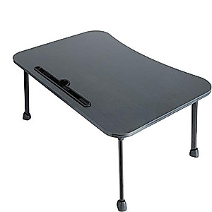 Lazy Lap Bed Tray Laptop Bed Foldable Desk with Storage Small Desk for Small Space Drawer and Water Bottle Holder Serving Tray Dining Table with Slot for Eating Working on Bed (Color : Black)