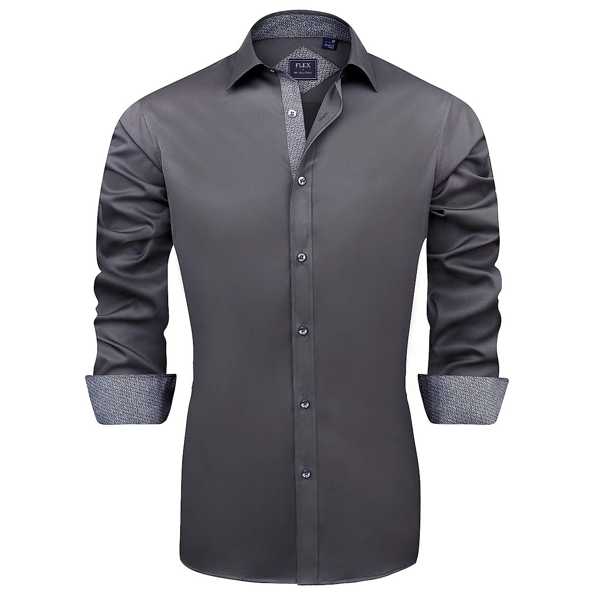 J.VER Men's Casual Long Sleeve Stretch Dress Shirt Wrinkle-Free Regular Fit Button Down Shirts Grey Medium