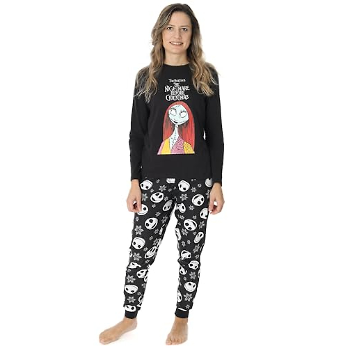 Disney The Nightmare Before Christmas Womens Pajamas | Jack Skellington Sally Halloween Matching Long Sleeve Long Leg PJ Set