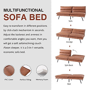 Memory Foam Futon Sofa Bed, Convertible Futon Sofa Couch with Adjustable Backrest, Modern Sleeper Couch Bed for Office, Living Room, Bedroom and Sitting Room, Brown