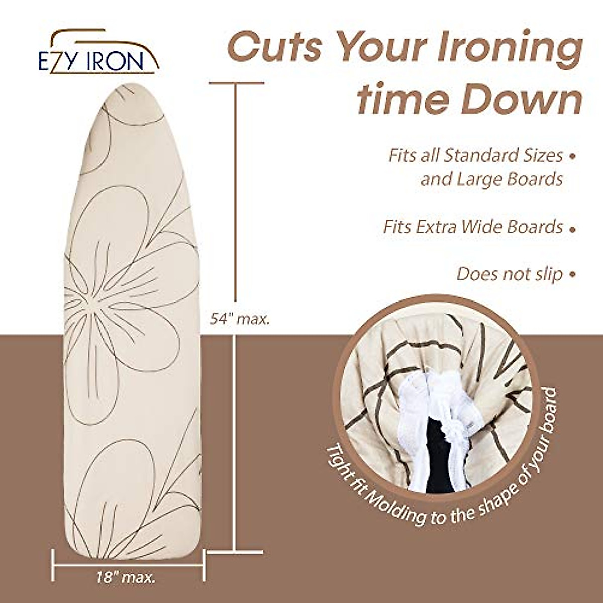 Ezy Iron Ironing Board Cover and Pad Standard Size - 15x54 Replacement Iron Board Cover with Padding, Covers for Full Size & Extra Long and Wide Large Boards - Heavy Duty Padded, Elastic Edge
