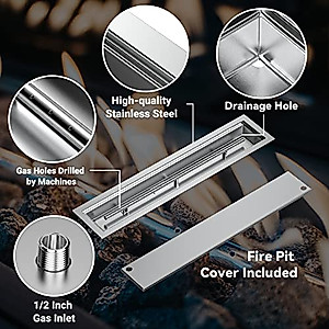 Skyflame Linear Stainless Steel Drop-in Fire Pit Pan and Burner with Burner Cover, 42 by 6-Inch