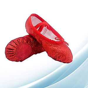 1 Pair Canvas Dance Shoes Shiny Yoga Shoe Full Sole Yoga Shoes Girl Ballet Flats Shoes Kids Glitter Gym Shoes Yoga Flats Sneaker Slippers Dancing Shoes Soles Toddler Foldable Red