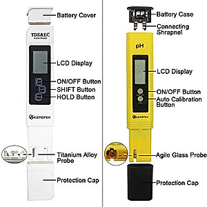 KETOTEK Digital Water TDS Meter PH Meter, PPM Tester has TDS-EC-Temp (3-in-1) and ±2% Accuracy, PH Tester with 0-14.00PH and 0.01 Accuracy, TDS PH Meters for Aquariums Water, Hydroponics, RO System