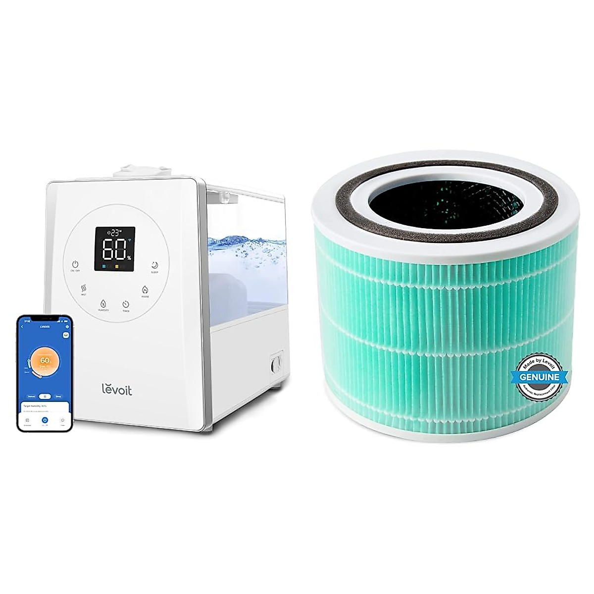 LEVOIT LV600S Smart Warm and Cool Mist Humidifiers for Home Bedroom Large Room & Core 300 Air Purifier Toxin Absorber Replacement Filter, 3-in-1 Filter