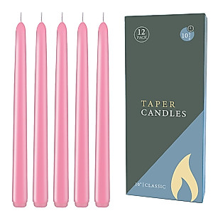 Amykite 12Pack Taper Candles - 10" Tall, Premium Unscented Dinner Candles, Burning 8 Hours, for Home Decor, Weddings, Holidays, and Parties (Pink)