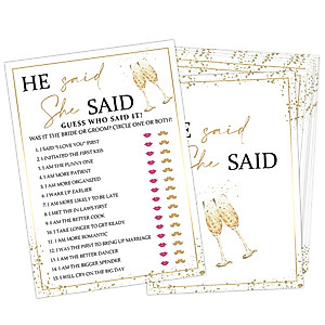 He Said She Said Bridal Shower Games, Wedding Shower and Bachelorette Party - Set of 30 Cards, Gold Champagne Bridal Wedding Activities Game Cards for Guests, Bridal Shower Party Decorations-LH1
