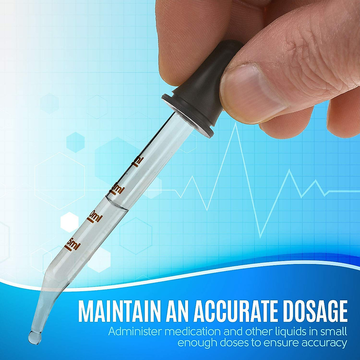 Eye Dropper - (Pack of 2) Bent & Straight Tip Calibrated Glass Medicine Droppers for Medications or Essential Oils Pipette Dropper for Accurate Easy Dose and Measurement (1 mL Capacity)