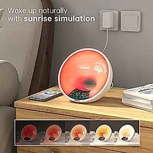 EDUP IN Sunrise Alarm Clock Wake Up Light APP/Voice Control Smart Sunlight Simulation Sleep Aid Bluetooth Speaker Snooze 4 Alarms FM Radio 7 Natural White Noise WiFi 12/24H USB Charging Port