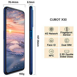 CUBOT Unlocked Phone 8GB RAM+128GB, X30 6.4" Screen Unlocked Smartphones, 48MP Camera, 4G Dual SIM Unlocked Android Phone, 4200mAh Battery, Android 10, Face ID, US Version, Blue