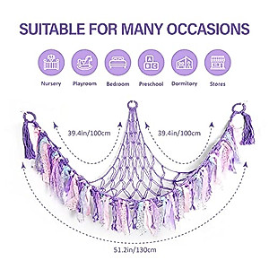 Stuffed Animal Net or Hammock with Light, Hanging Plush Toy Hammock Stuffed Animal Storage Organizer Holder Room Decor with Tassels Hooks for Kids Nursery Playroom Bedroom