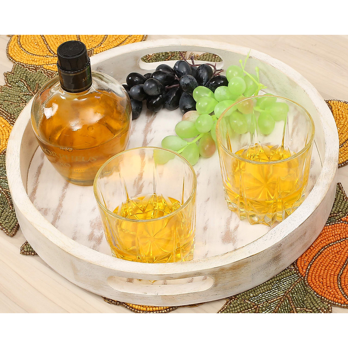 BEDDING CRAFT Set of 2 Countertop Wooden Round Fruit Baskets Decorative Coffee Table Tray – A Ideal Match for Ottoman or Side Table Charcuterie Board or Cheese Platter Kitchen General Storage Space