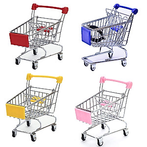 Mini Supermarket Handcart，4 Pack Supermarket Handcart Shopping Utility Cart Mode Storage Toy (Pink,Yellow,Red,Blue)