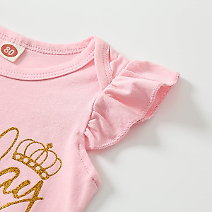 LYQTloml Newborn Baby Girls My 1st Birthday Outfit Princess Dress Infant Shiny Printed Sequin Bowknot Tutu Princess Skirt Sets 3pcs One Years Old Clothes