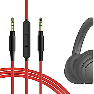 GEEKRIA Audio Cable with Mic Compatible with Anker Soundcore Space Q45, Life Q35, Life Q30, Vortex Cable, 3.5mm Aux Replacement Stereo Cord with Inline Microphone and Volume Control (4ft / 1.2m)