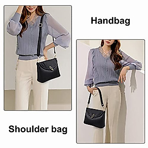 AngelCit Women's Large Capacity Crossbody Bags Soft Leather Work Contrast Shoulder Bag with Adjustable Strap Leather Waterproof Tote Bag (Black)