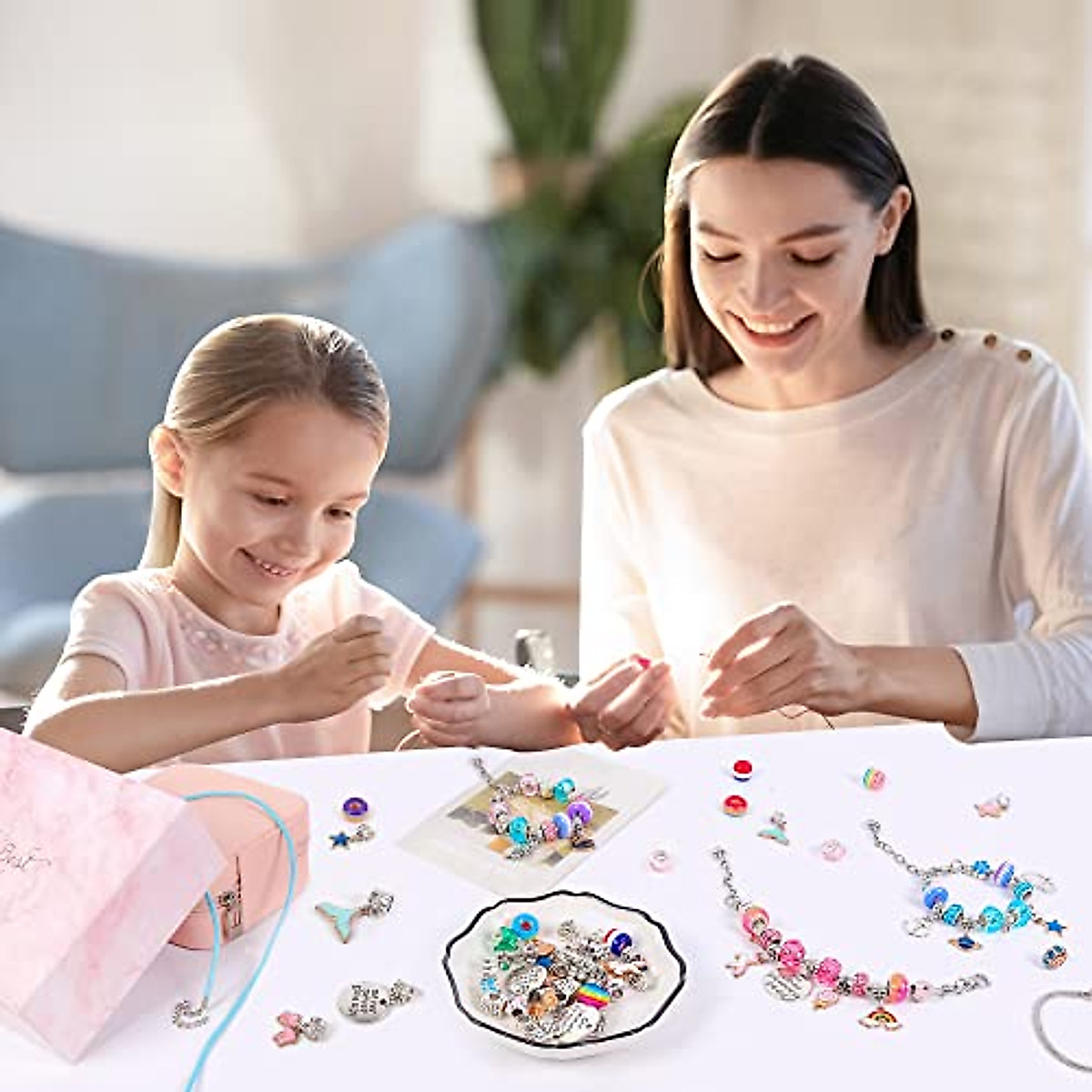 BOYIYUEQI Charm Bracelet Making Kit for Girls, DIY Beaded Jewelery Making, Unicorn/Mermaid/Swan/Dreamy/European Craft Gifts for Teen Girls Age 8-12