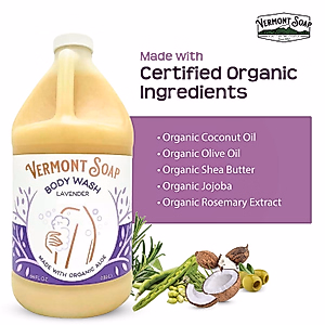 VERMONT SOAP Natural Body Wash with Shea Butter, Mild Gel Body Wash for Moisturizing and Soothing Skin, Fragrance Free Body Wash for Women & Men (Lavender, 64oz)
