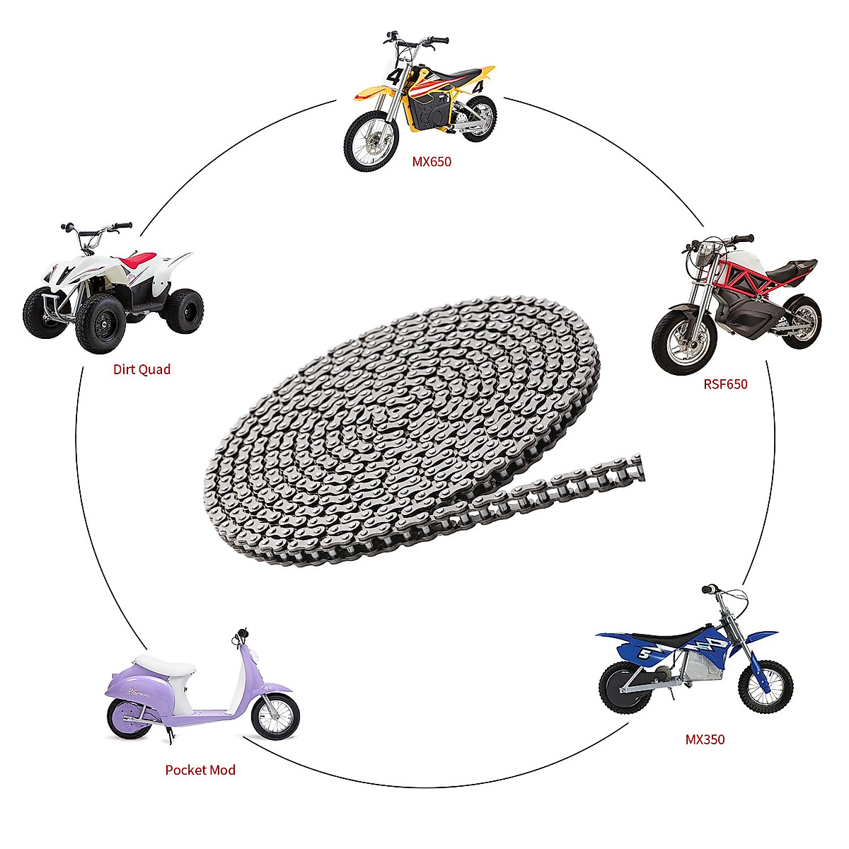 KAMIER 25H Roller Chain 10 Feet 480 Links Breaker for Razor MX350 MX500 MX650 SX500 RSF650 Dirt Bike E300 E200 E100 Electric Scooter ATV Quad Go Kart 47cc 49cc 2-Stroke Mini Pocket Rocket Bike Parts