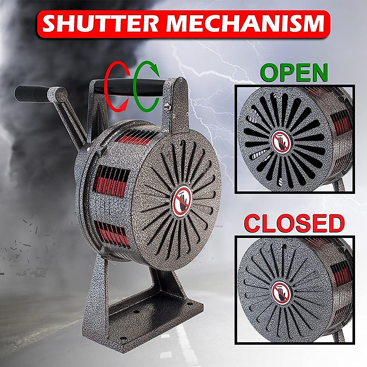 Vixen Horns Air Raid Hand Crank Siren, Loud Heavy Duty Tornado Siren with Base/Table Mount, Fire Air-raid Alarm, Warning Construction Air Horn VXS-1200M