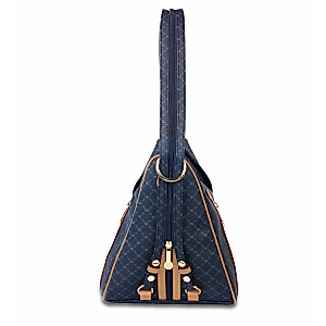 Rioni STA-20082 Designer Signature Navy Blue Canvas Leather Backpack With Zipper Strap