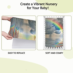 Rainbow Themed Fitted Crib Sheet,Standard Crib Mattress Fitted Sheet Toddler Bed Mattress Sheets-Baby Sheet for Boys Girls,28“ x52“,Pale Grey Multicolor