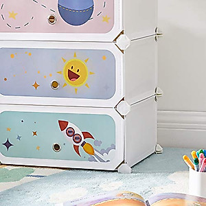 SONGMICS Kids' Shoe Rack with Doors, 6-Slot Stackable Storage Organizer, Plastic Wardrobe, Toys, Books, Clothes, 16.9 x 12.2 x 41.3 Inches, White ULPC904W01