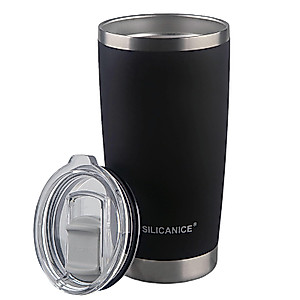 SILICANICE Black The Only Soft Touch 20oz Stainless Steel Insulated Tumbler with MacSlider Lid-Spill Proof,Dishwasher Safe,Durable Thermal Cup for Hot/cold Coffee, Water & Smoothies