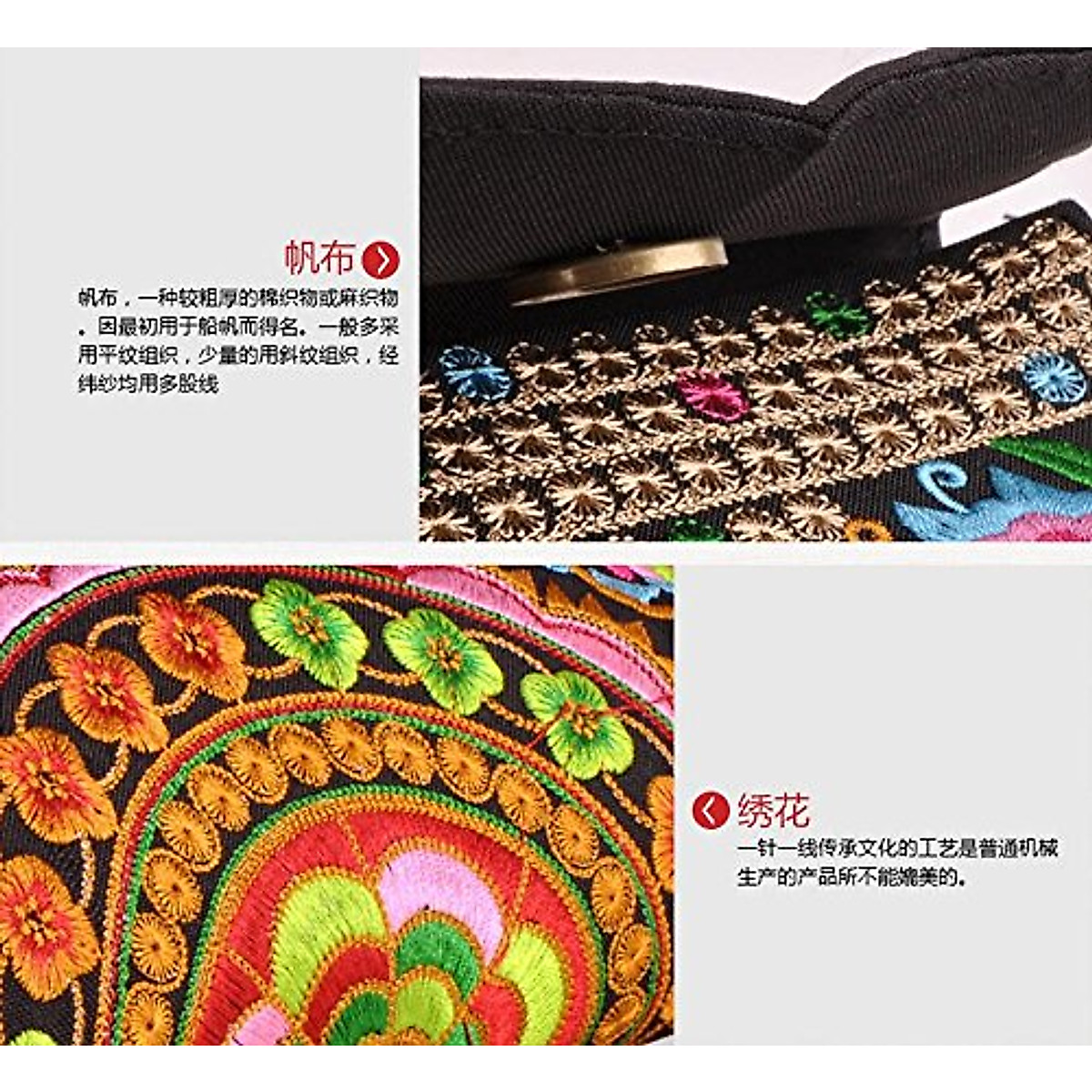 Chinese Embroidered Casual Canvas Women’s Wallets Zipper Closure Purse Wristlet