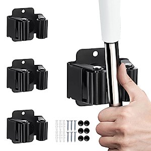 JAMEND CLXP 3PCS Broom and Mop Holder, Heavy Duty Garden Tool Organizer Rack Rake and Shovel Handle, Stainless Steel Mop Hanger. Wall Mounted with Screws. Matte Black…