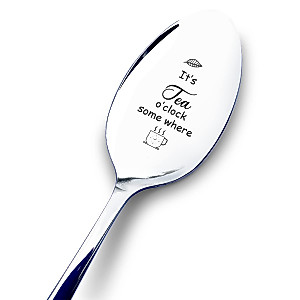 It’s Tea o’clock Some Where Spoon with Gift Box - Funny Tea Lover Teaspoon Gifts - Best Engraved Stainless Steel Tea Spoon for Women Men Best Friends Coworker