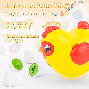 maysida Easter Basket Stuffers 12 Pack Matching Eggs, Shape Color Easter Eggs with Chicken Toy, Sensory Play Learn Toy for Kids Toddler Girl Boy, Educational Easter Essentials Gift Hunts Party Favors