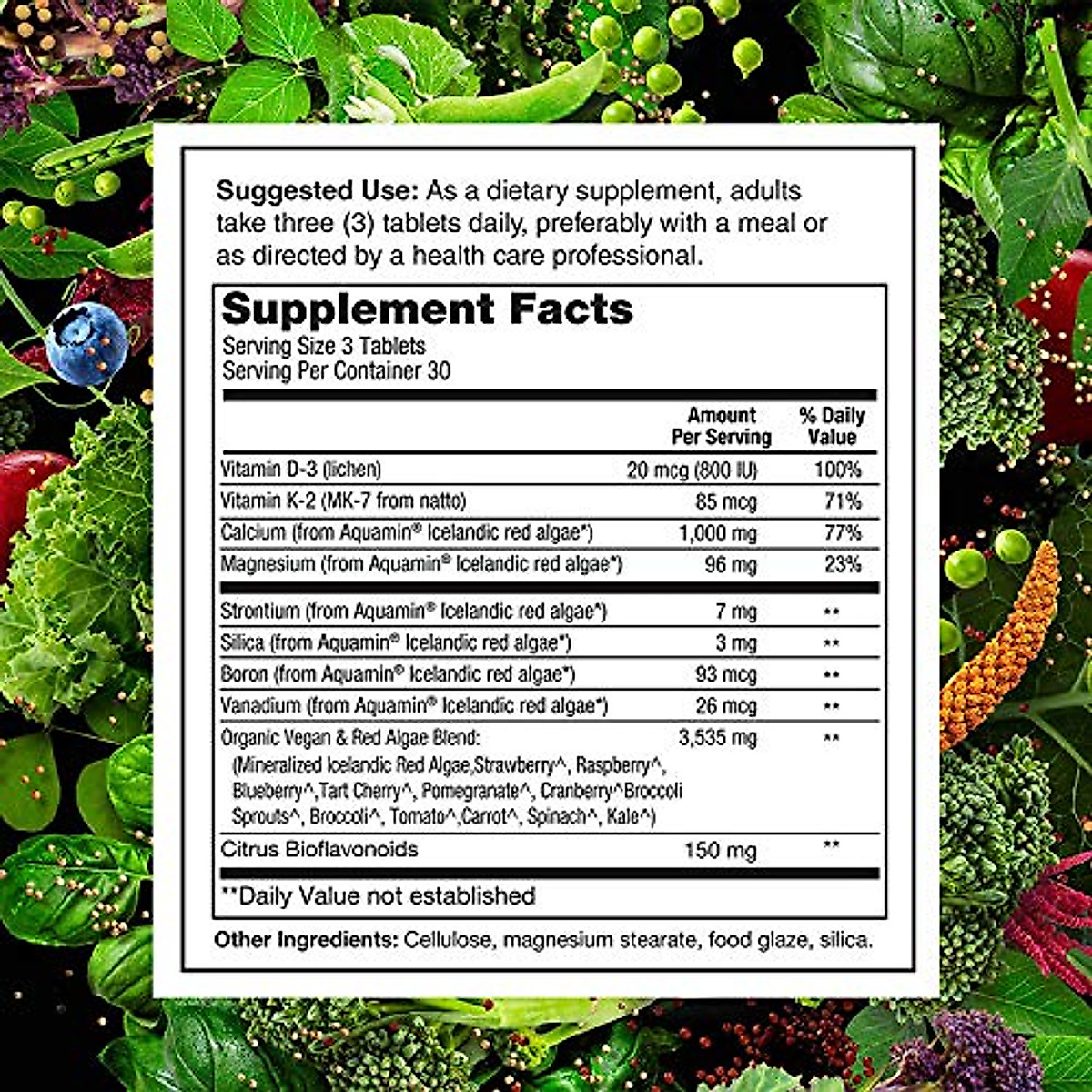 PlantFusion Vegan Calcium, Premium Plant Based Calcium (1000mg) Sourced from Icelandic Red Algae, Plus Magnesium, D3, K2, and Boron, 90 Vegan Tablets