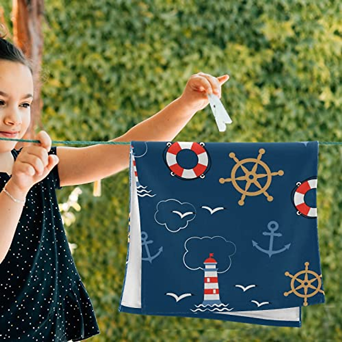 Set of 2 Polyester Cotton Hand Towels Sea Anchors and Lighthouses, Highly Absorbent,, 28.3 x 14.4in(228rh9i)