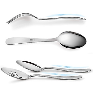 HaWare Heavy Duty 5-Piece Serving Utensils, Solid Stainless Steel Serving Spoon Fork, Premium FLatware Silverware, Mirror Polished and Dishwasher Safe