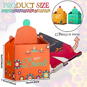 Eersida 12 Pcs Diwali Sweet Gift Boxes Happy Diwali Treat Gift Bags Party Favors Indian Festival of Lights Goodie Gable Boxes Decoration