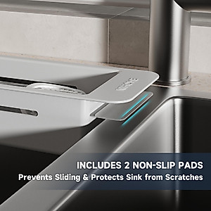 NiHome Extendable Over Sink Kitchen Organizer, Telescopic Sink Storage Rack for Sponge, Non-Slip Pads Expandable Sink Caddy, Adjustable Sponge/Brush Rack with Drainage Durable ABS Material (Grey)